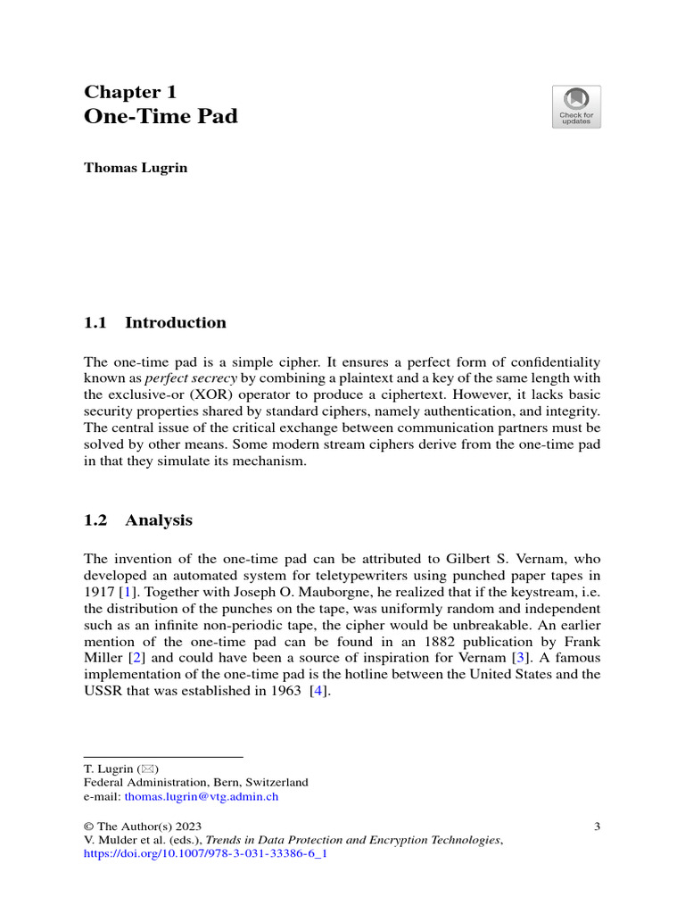 One Time Pad Pdf Key Cryptography Encryption