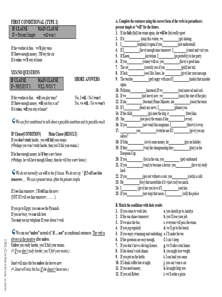 If Conditionals - Type 1 | PDF