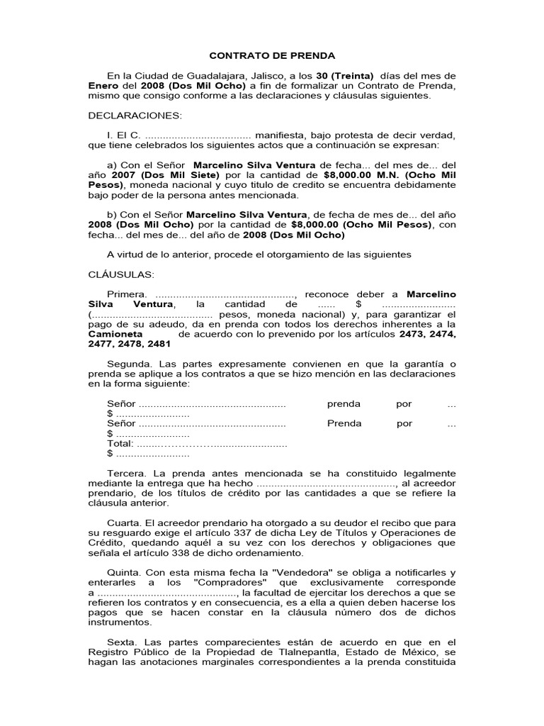 Contrato de Prenda en Guadalajara | PDF