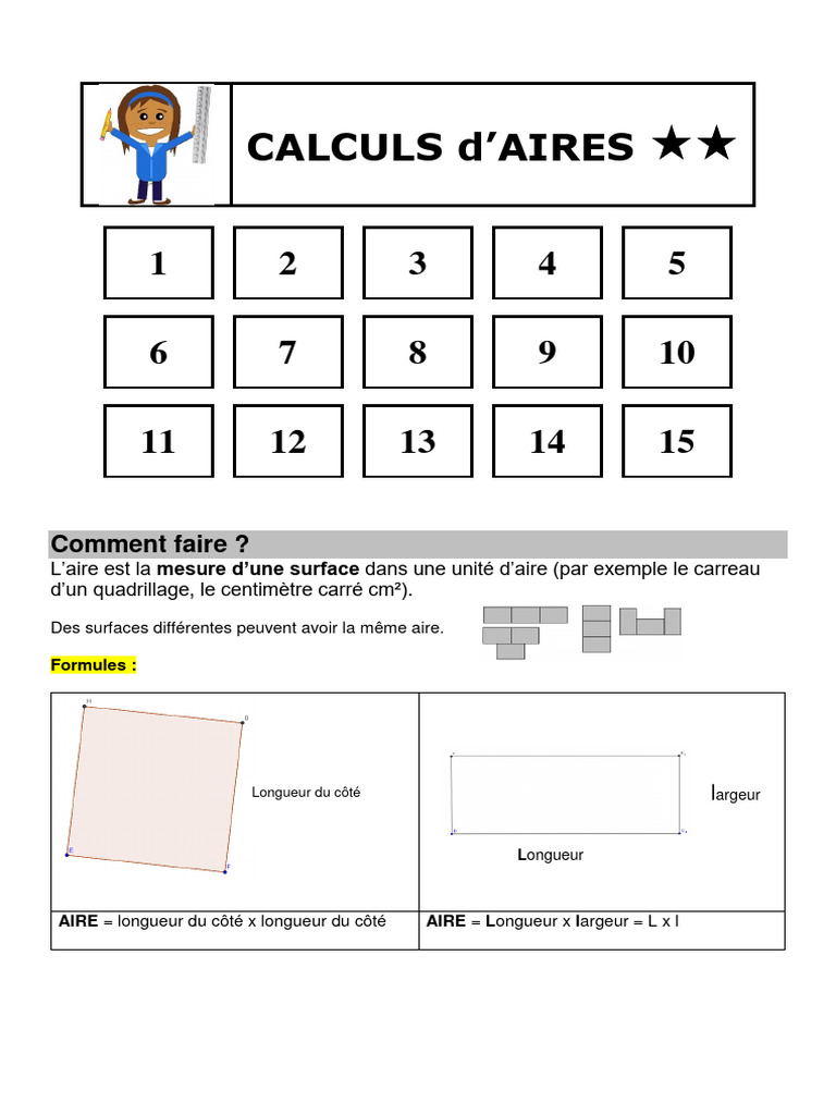 Calculs d'aires pour CM2 | PDF | Zone | Géométrie