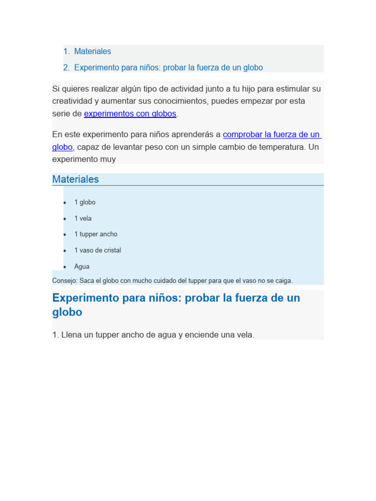 Experimento de Fuerza con Globos | PDF | Relaciones personales, crianza ...