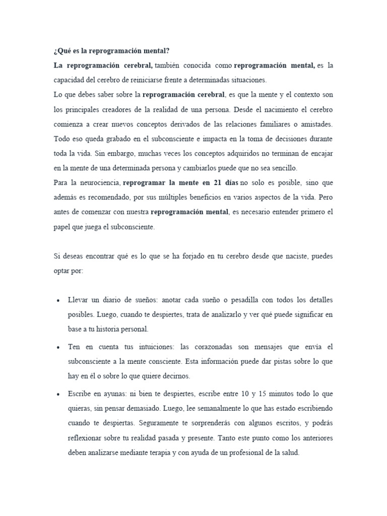 Qué Es La Reprogramación Mental | PDF | Aprendizaje | Mente