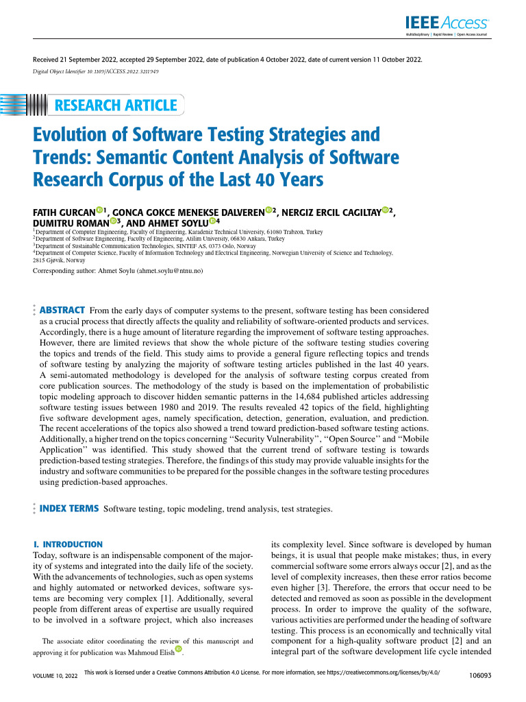 Evolution of Software Testing Strategies and Trends Semantic Content ...