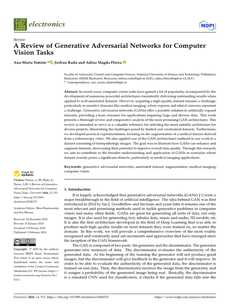 A Review of Generative Adversarial Networks For Computer Vision TasksElectronics Switzerland ...