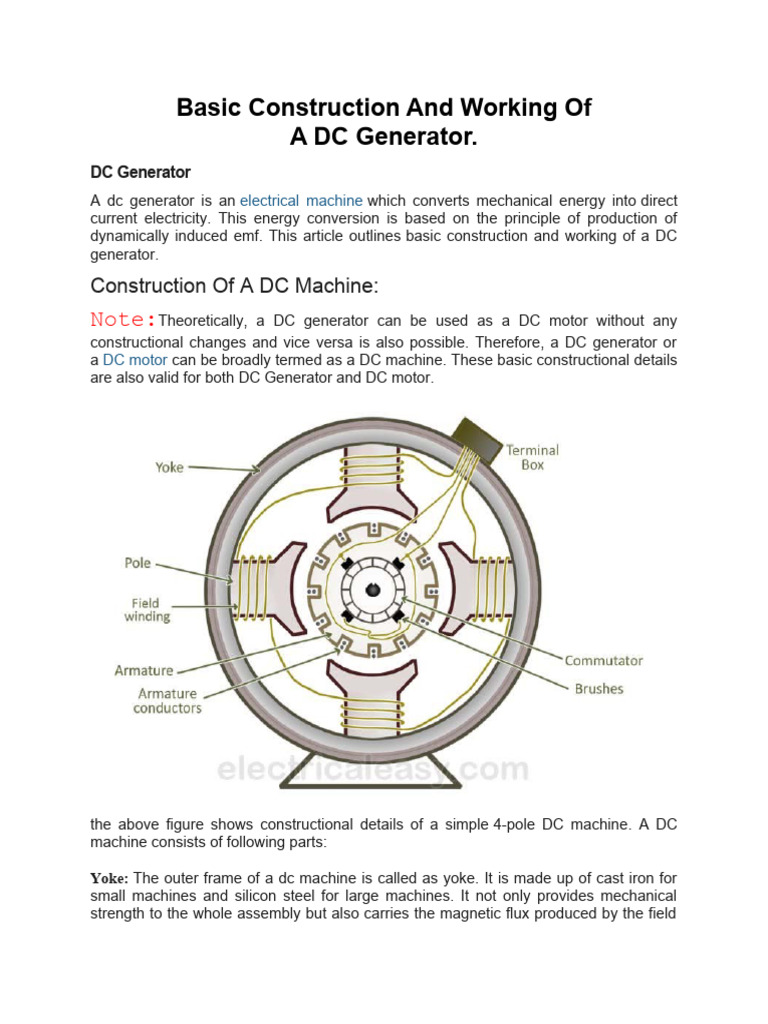 Basic Construction and Working of A DC Generator | PDF ...