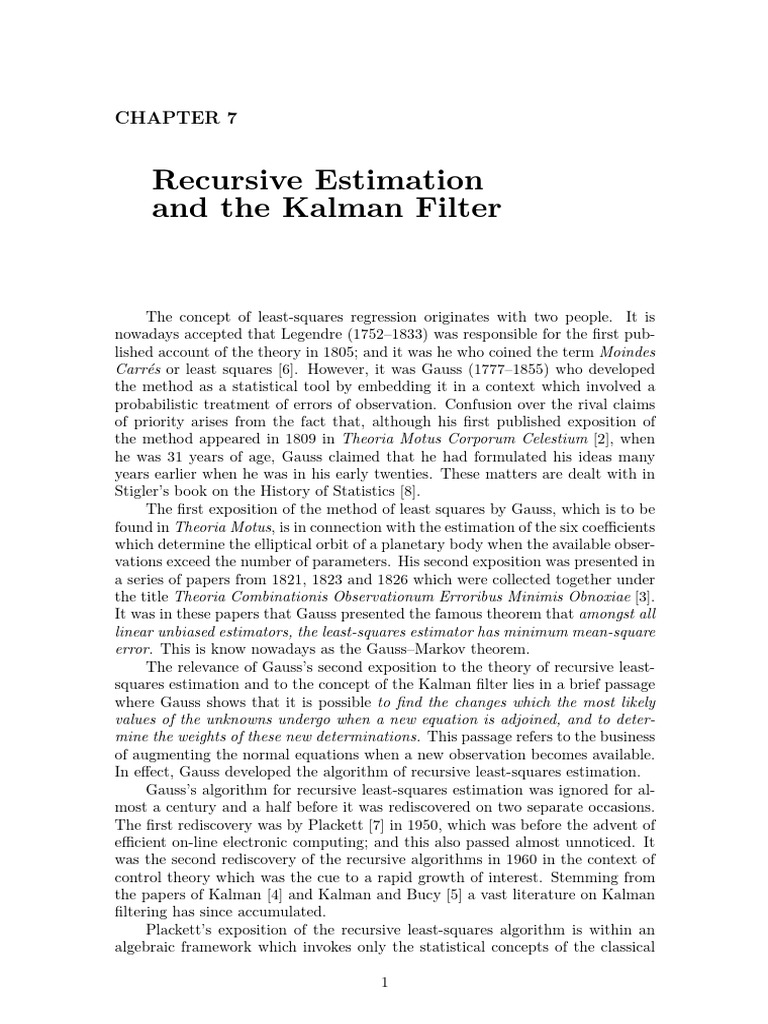 Recursive Estimation and The Kalman Filter (Least Squares) | PDF | Kalman Filter | Ordinary ...