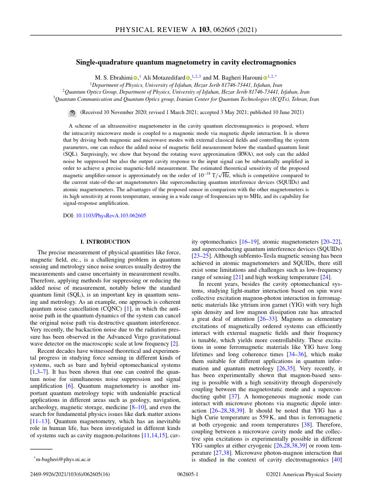 Quantum Magnetometry via Cavity Electromagnonics | PDF | Magnetometer ...