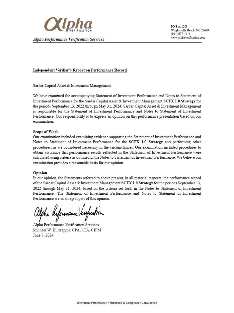 Sardar Capital SCFX 1.0 GIPS Performance Verification | PDF | Trade ...