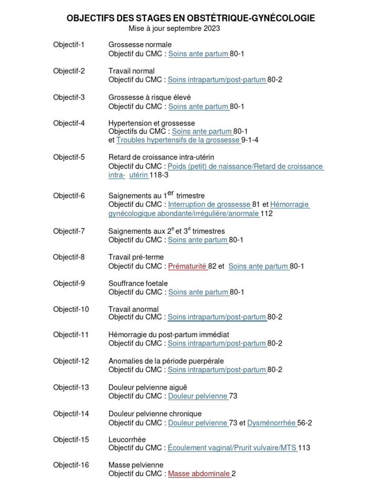 Objectifs des stages en obstétrique-gynécologie | PDF | Grossesse ...