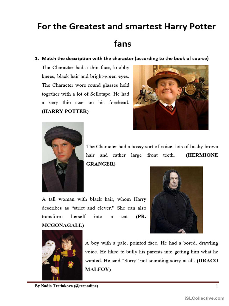 Harry Potter - Sorcerer's Stone - Answer Sheet for my HP Workbook - 10 ...