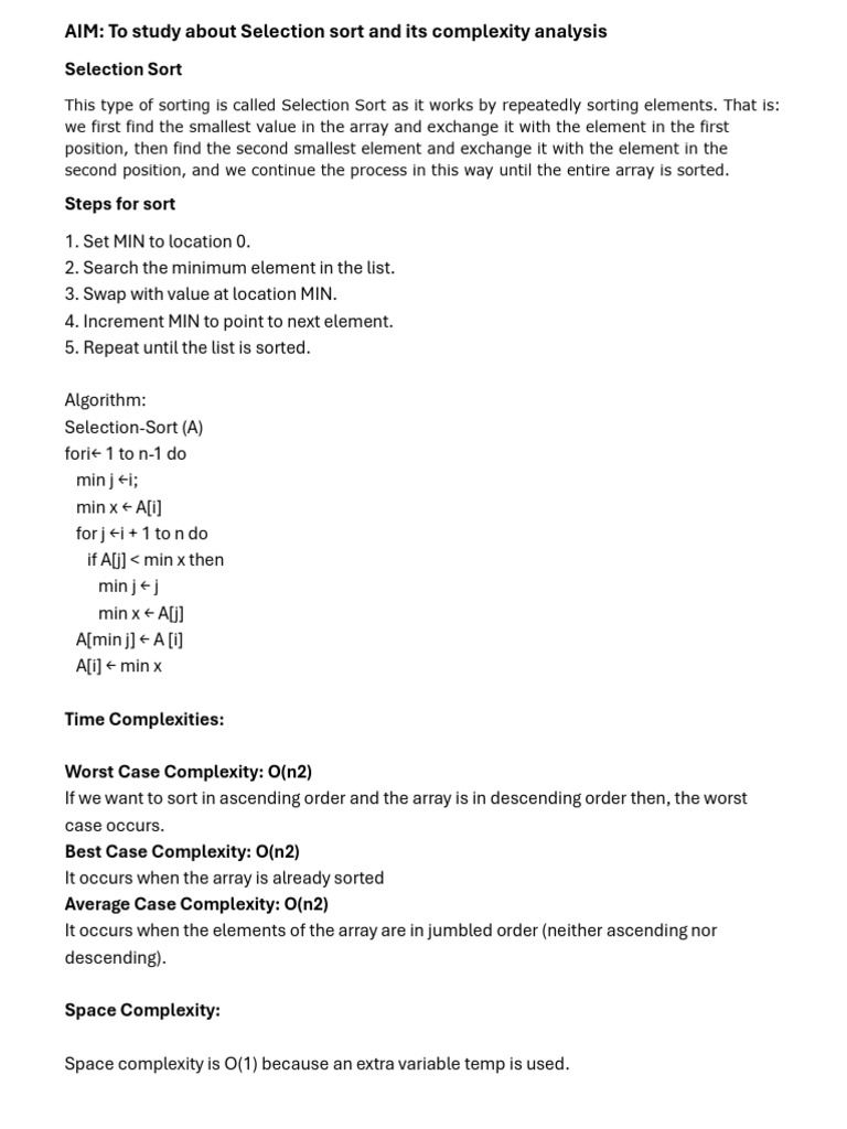 Selection Sort Algorithm Guide | PDF