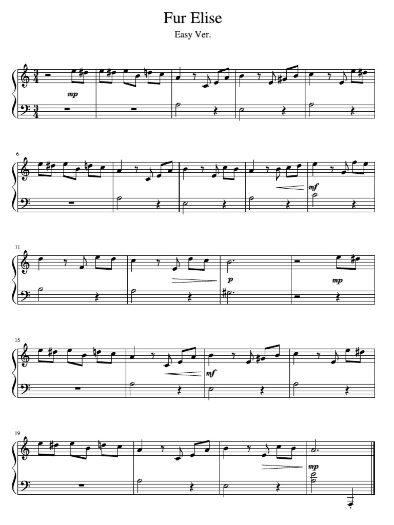 Fur Elise (Easy Ver.) Sheet Music For Piano (Solo) | PDF