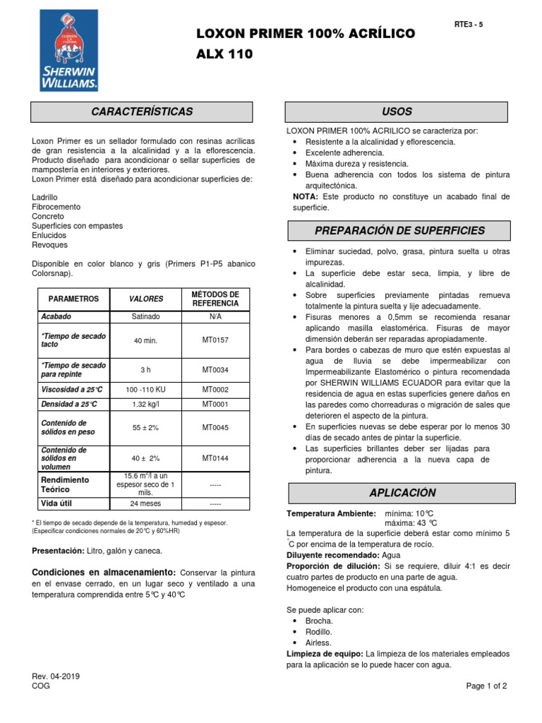 Loxon Primer Acrílico: Sellador Eficaz | PDF | Pintar | Agua