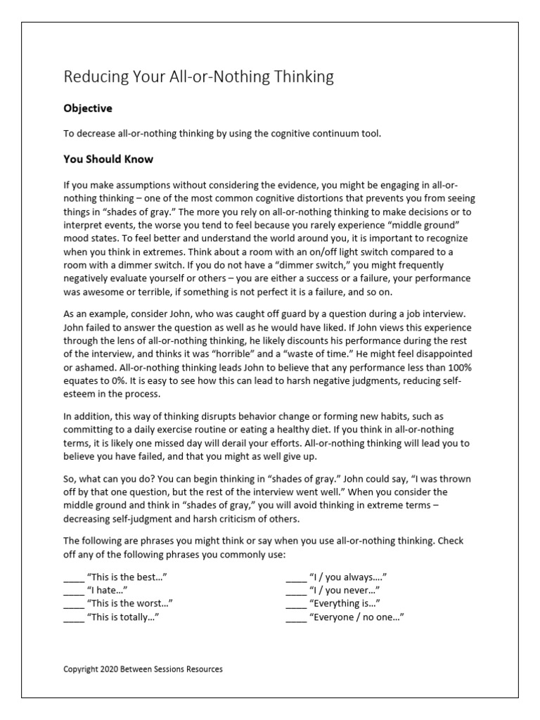 Reducing Your All-Or-Nothing Thinking 100220 Ad 1 - 1 | PDF | Thought ...
