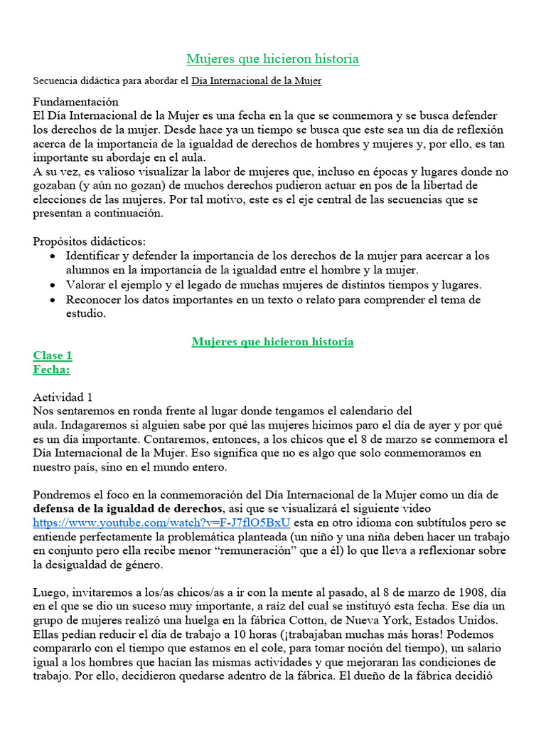 Secuencia Mujeres Que Hicieron Historia | PDF | Viajes y turismo