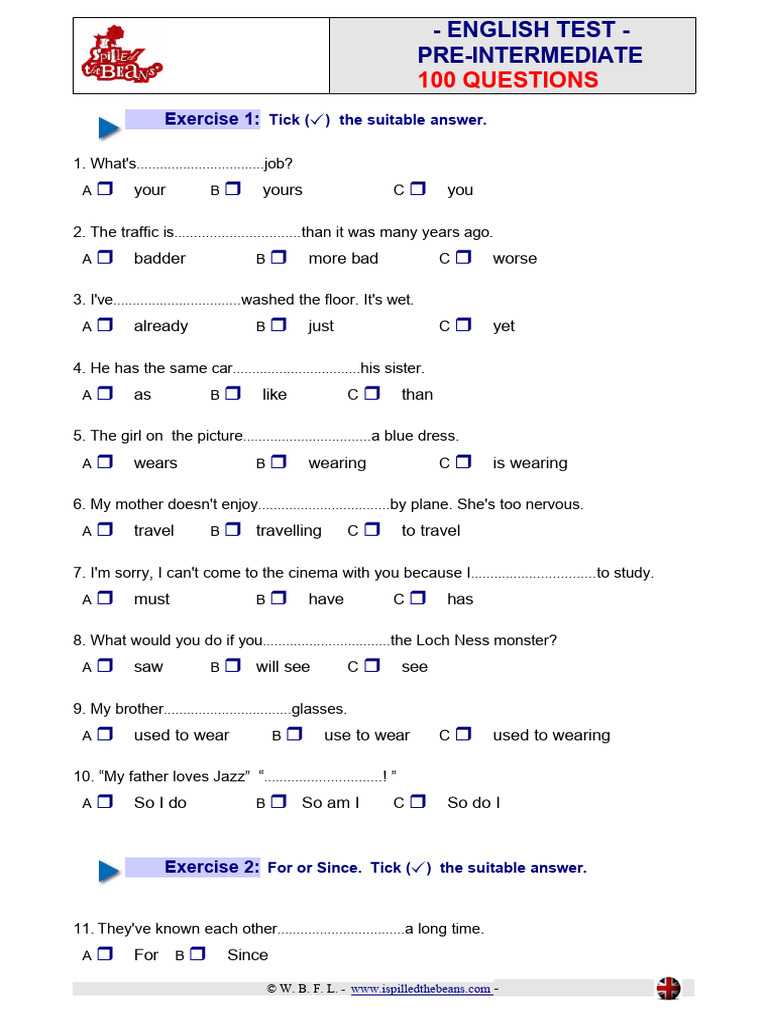 Exercises Tests Pre-Intermediate 1 | PDF | English Language | Linguistics