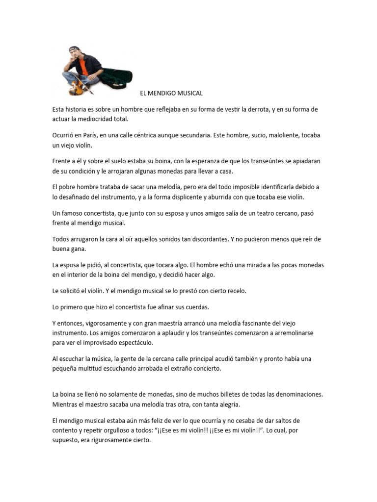 El Mendigo Musical y Su Violín | PDF | Libre albedrío | Violín