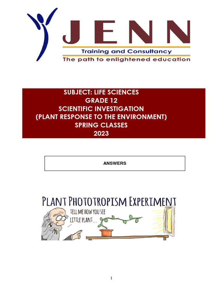 Plant Response Investigations Marking Guidelines... | PDF | Auxin ...