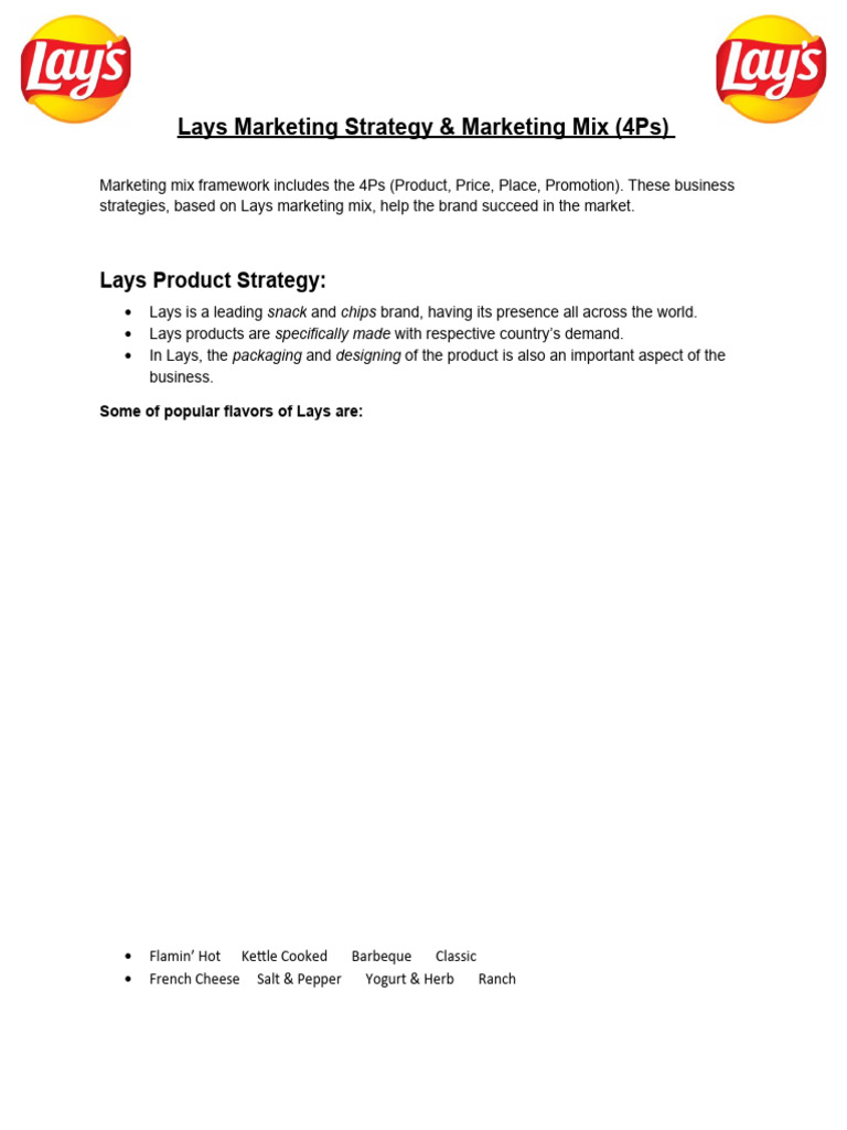 Lays Marketing Strategy: 4Ps Analysis | PDF | Business