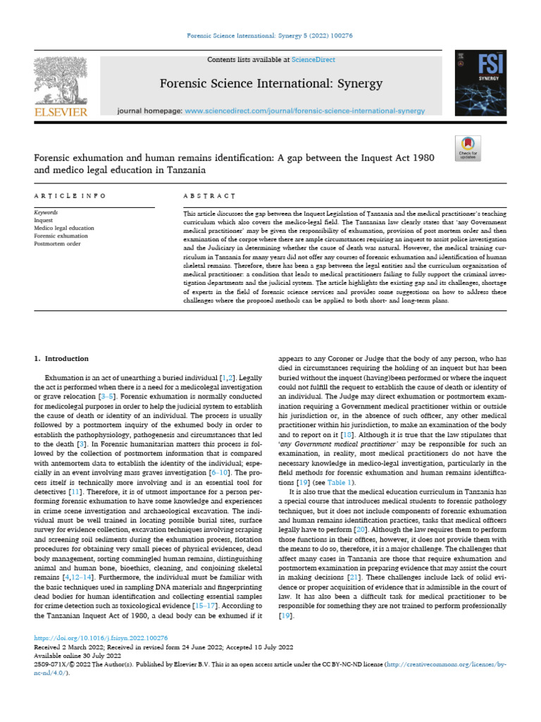 Forensic Exhumation and Human Remains Identification - A Gap Between ...