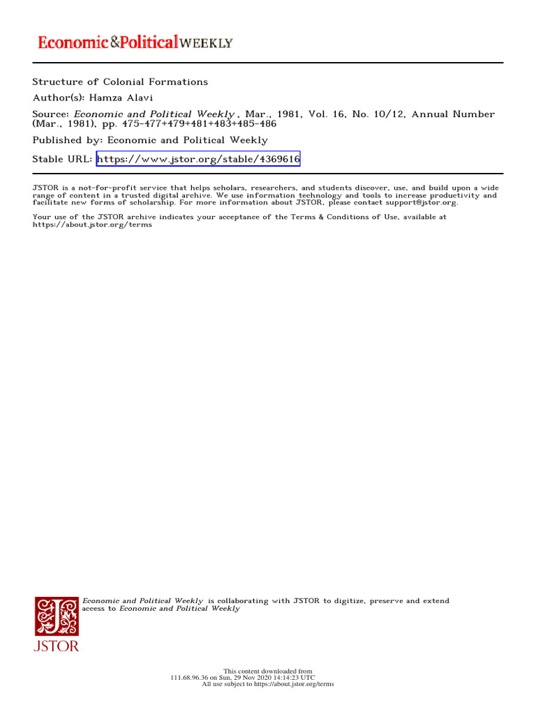 Structures of Colonial Formation by Hamza Alavi | PDF | Capitalism ...