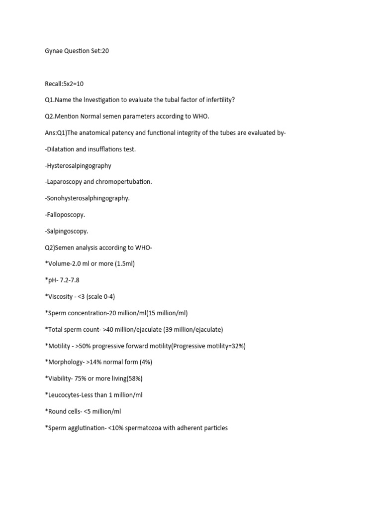 Gynae Ans 20 | PDF | Male Mammals | Fertility