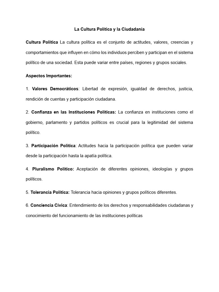 La Cultura Política y La Ciudadanía | PDF | Partidos políticos ...