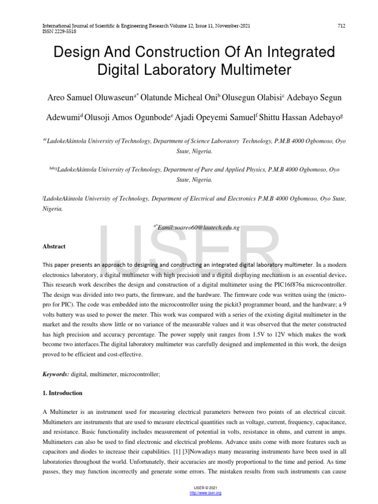 Design and Construction of An Integrated Digital Laboratory Multimeter ...