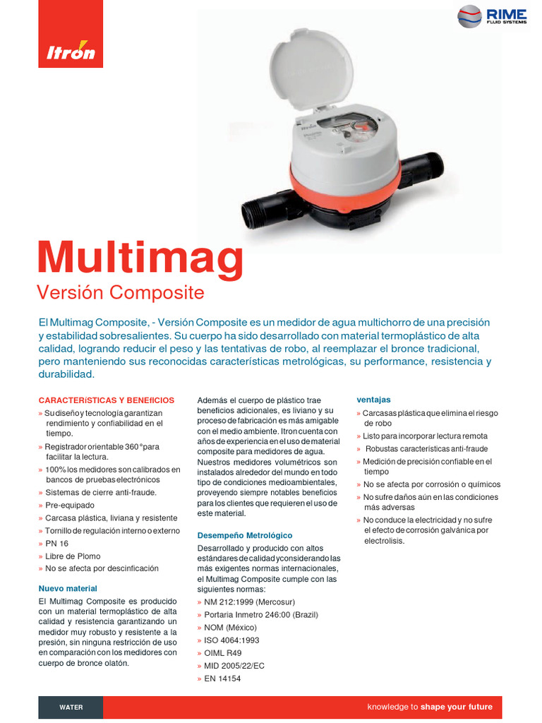 Medidor para Agua Multimag Marca Itron 158771 | PDF | Tornillo | Agua