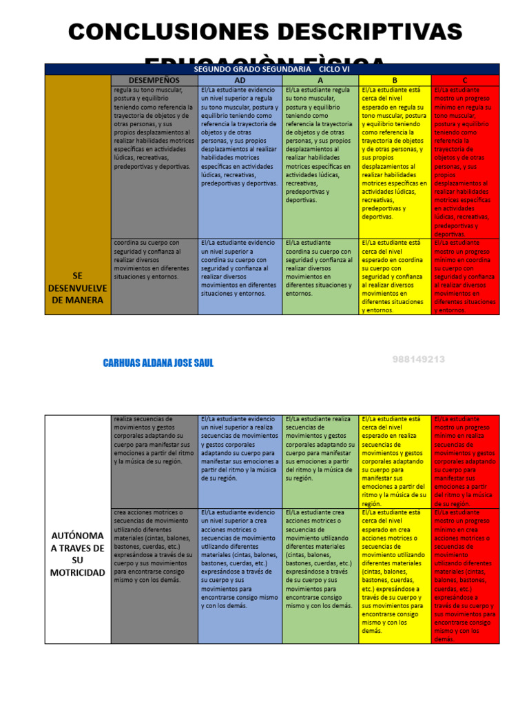 2º Grado Conclusiones Descriptivas Ed. Fisica Ciclo Vi | PDF ...