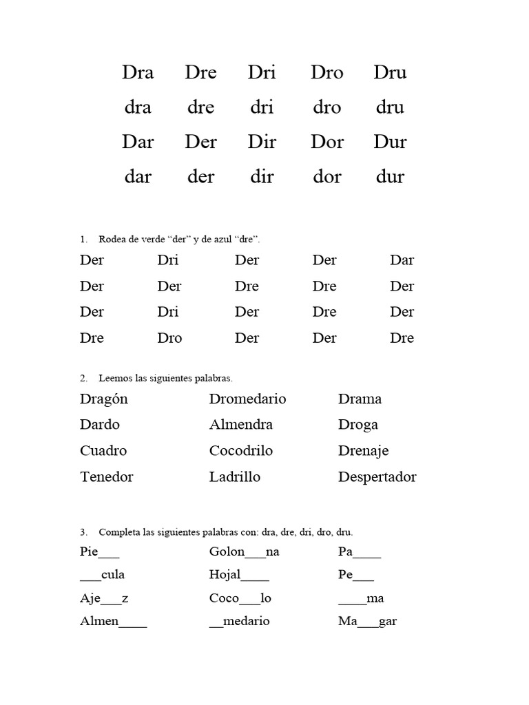 Dra Dre Dri Dro Dru | PDF | Artes del lenguaje y disciplina