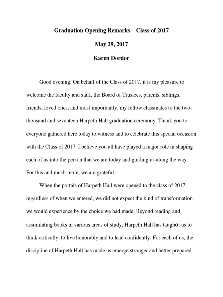 Graduation Opening Remarks 2017 | PDF | Career & Growth | Religion ...
