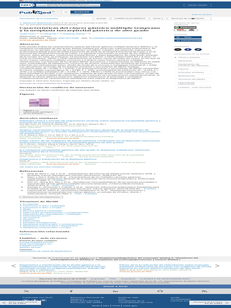 Características del cáncer gástrico múltiple temprano y de la neoplasia intraepitelial gástrica ...