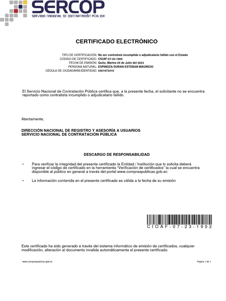 06 Certificado Rup (No Adeudar) | PDF