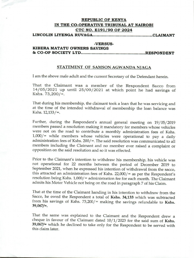 Agwanda Statement Witness Statement CTC No E191 of 2024 | PDF
