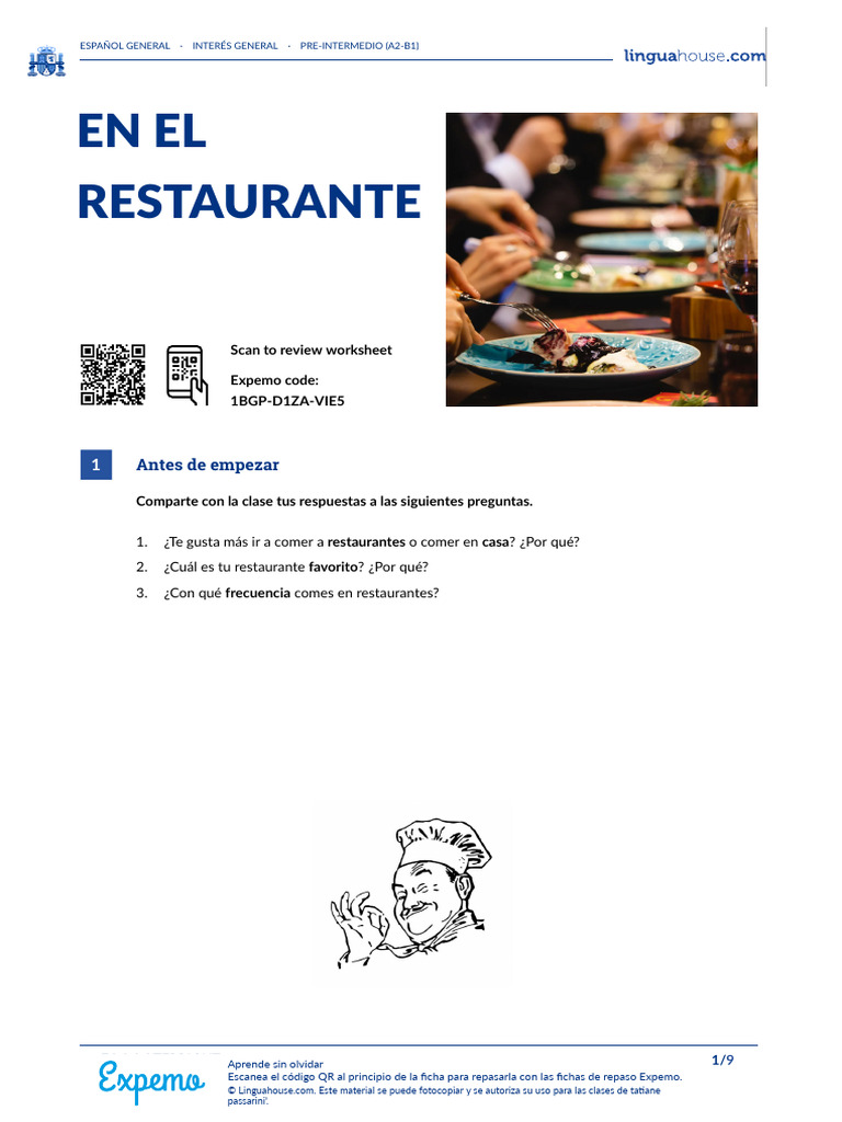 En El Restaurante Castellano Spanish Teacher | PDF | Restaurantes | Fritura
