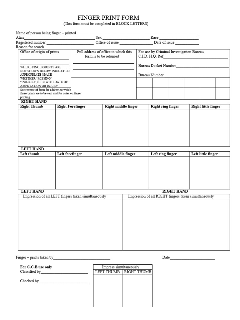 Finger Print Form | PDF | Fingerprint | Hand