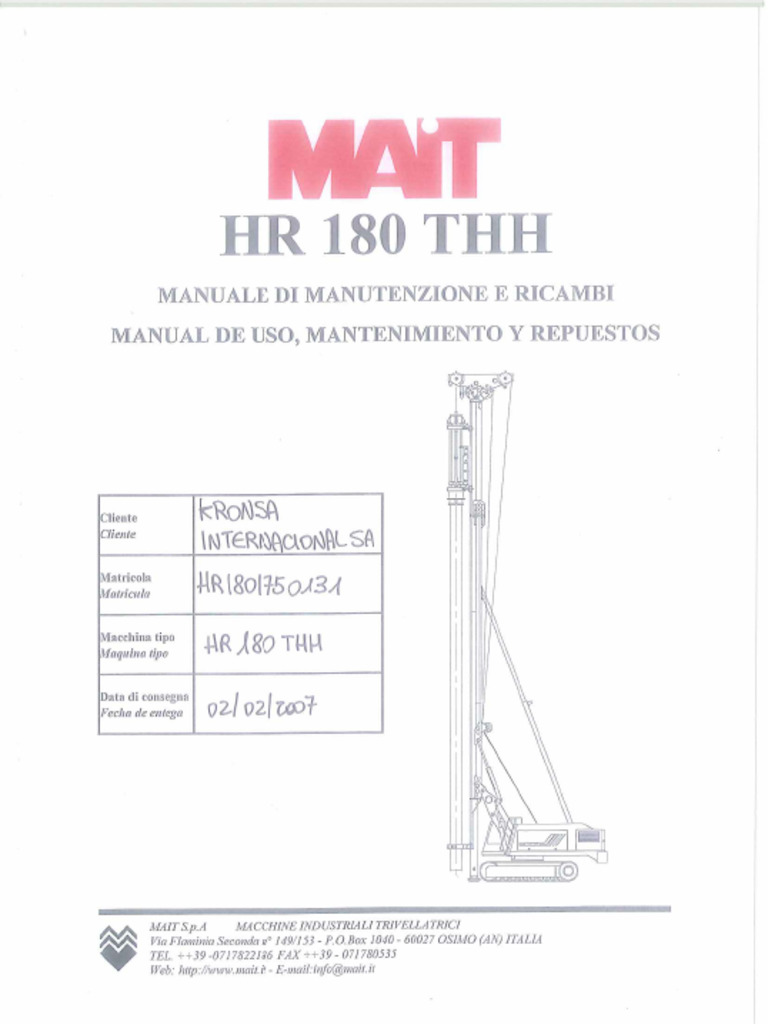 Manual Uso, Mantenimiento y Repuestos - MAIT HR-180 THH - P5-60 | PDF