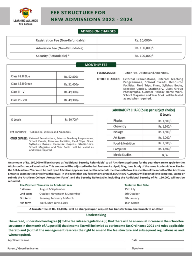 Learning Alliance Fee Structure 2023-2024 | PDF | Fee | Public Finance