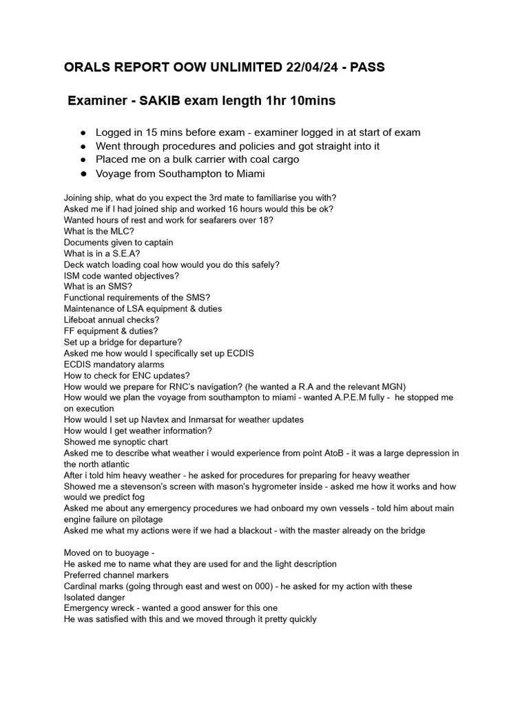 OOW (Unlimited) Orals Report - 2024-04 - Sakib - Pass | PDF | Water ...