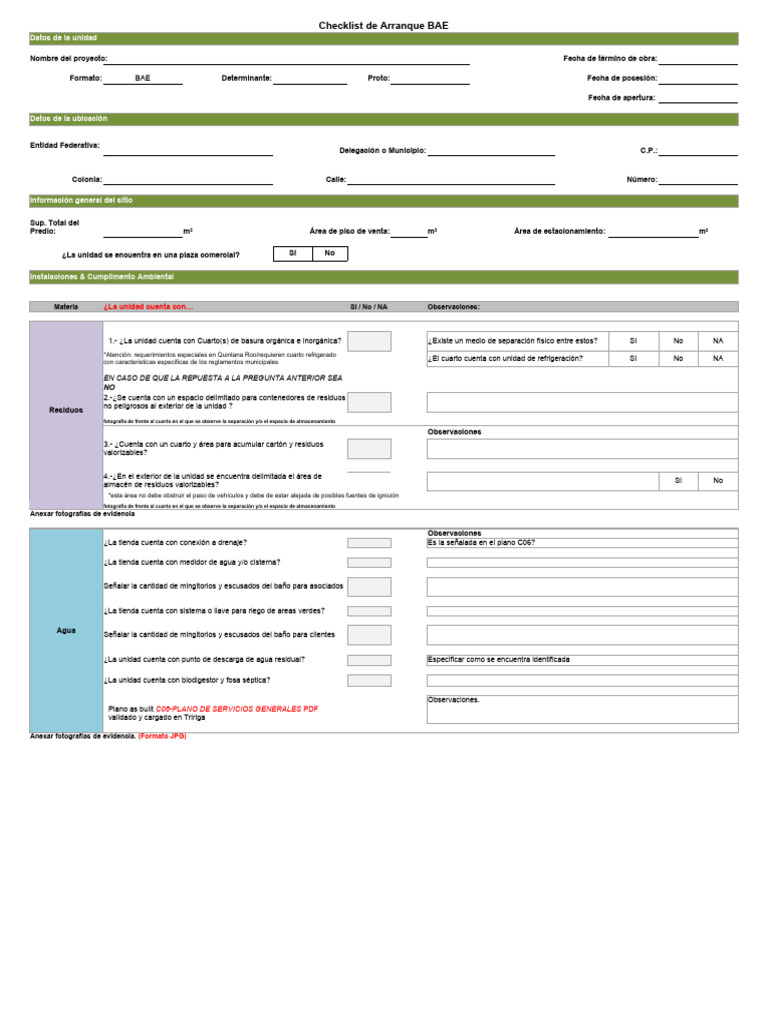 Checklist de Arranque - Ambiental - VF1 - BAE | PDF | Residuos