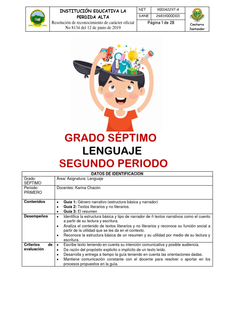 Grado Séptimo Segundo Periodo: Lenguaje | PDF | Narración