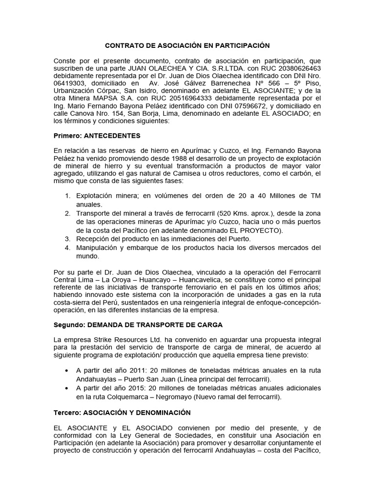 Contrato Asociación Ferrocarril Trasandino | PDF | Economias