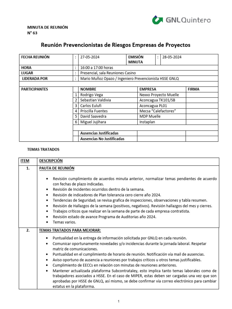 Minuta Reunión 27 Mayo 2024 | PDF