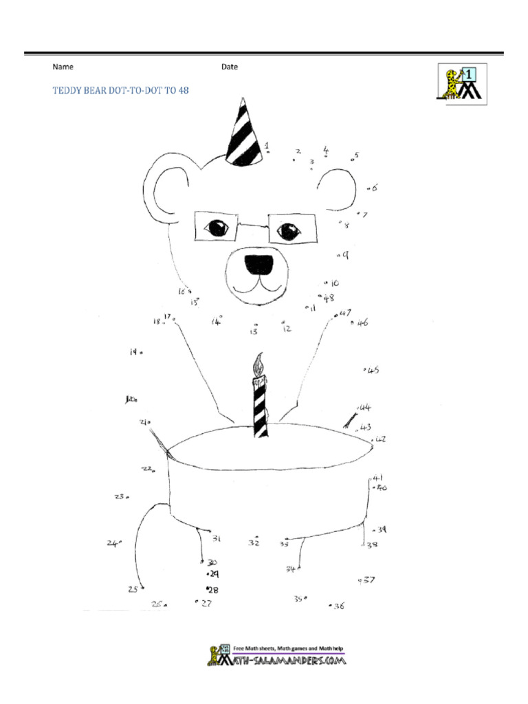 first-grade-dot-to-dot-worksheets-to-48-teddy-bear | PDF