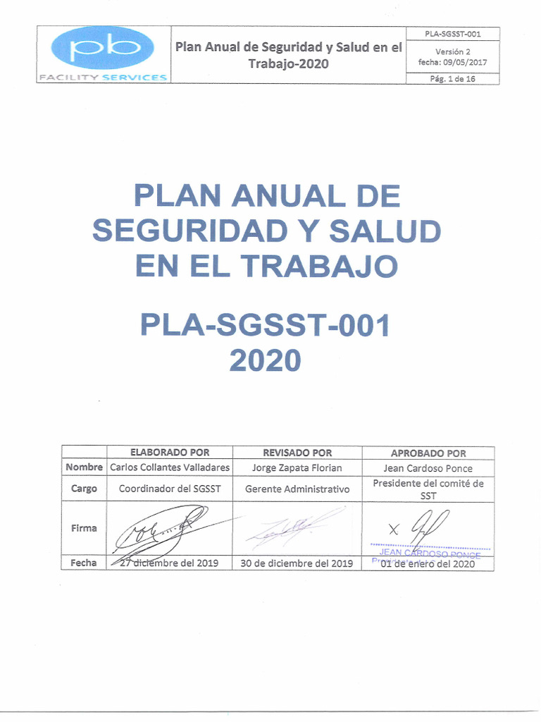 3) Plan Anual de SST PB 2020 | PDF