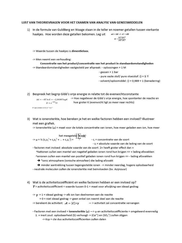Lijst Van Theorievragen Voor Het Examen Van Analyse Van Geneesmiddelen | PDF