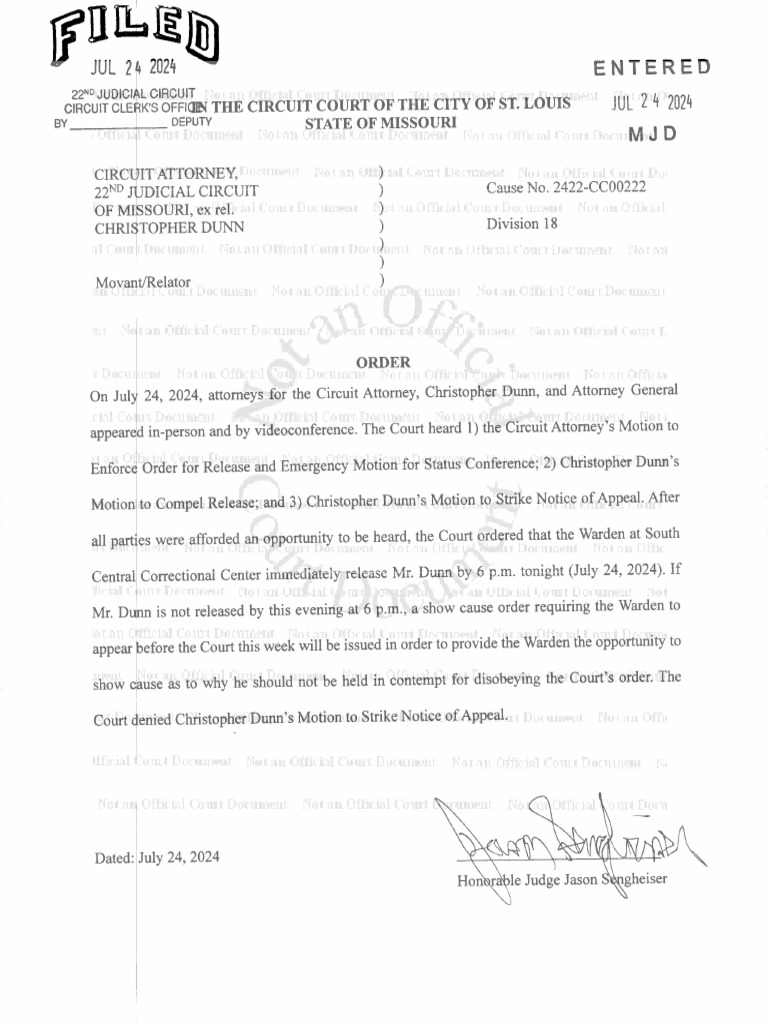 Christopher Dunn Release Order | PDF