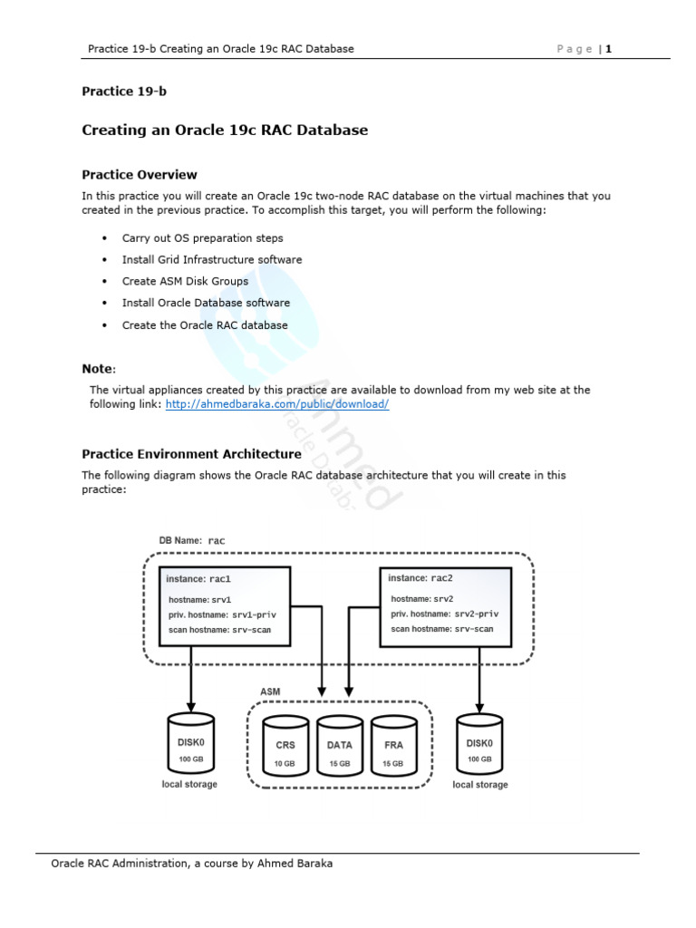 Practice 19-b Creating An Oracle 19c RAC Database | PDF | Computer Cluster | Databases