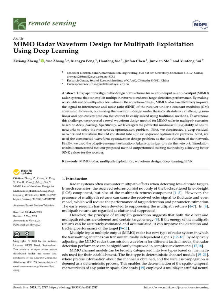 Mimo Radar Waveform Design For Multipath Exploitat Pdf Mimo